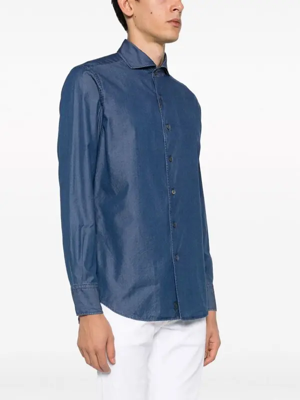Canali Spread-collar Cotton-blend Shirt