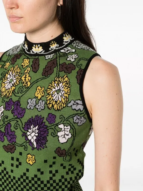 Kenzo Floral Intarsia-Knit Vest In Green - 25% Off | Editorialist