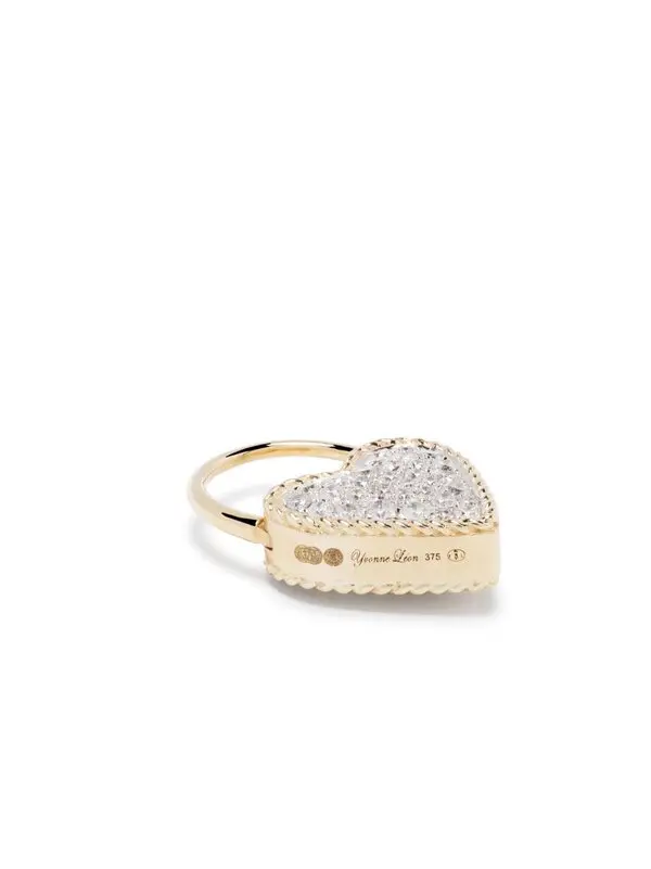 Yvonne Léon 9kt Yellow Creole Cadenas Coeur Diamond Earring - Gold