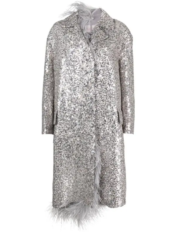 Valentino Garavani Embellished Feather-trim Coat - Silver