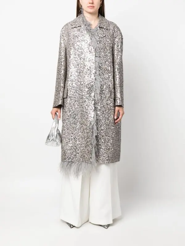 Valentino Garavani Embellished Feather-trim Coat
