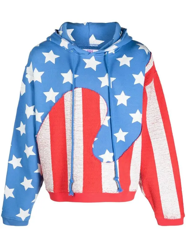 ERL Flag-print Cotton Hoodie - Blue