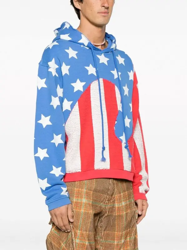 ERL Flag-print Cotton Hoodie - Blue