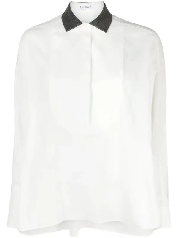 Brunello Cucinelli Monili-collar Cotton Blouse