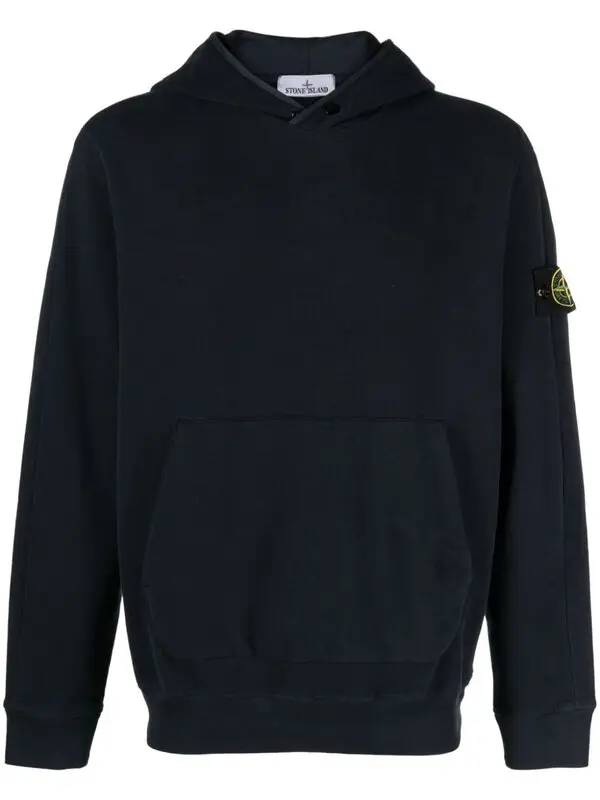 Stone Island Compass-appliqué Cotton Hoodie - Blue