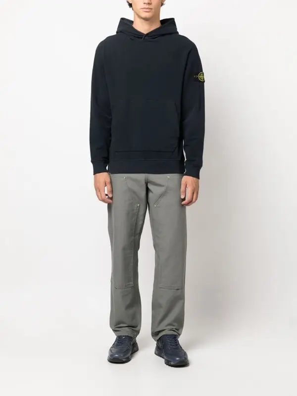 Stone Island Compass-appliqué Cotton Hoodie - Blue