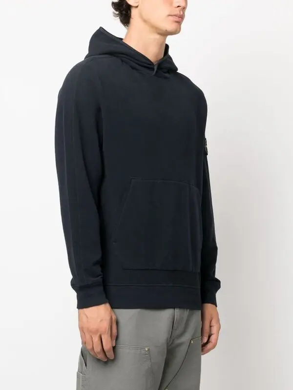 Stone Island Compass-appliqué Cotton Hoodie - Blue