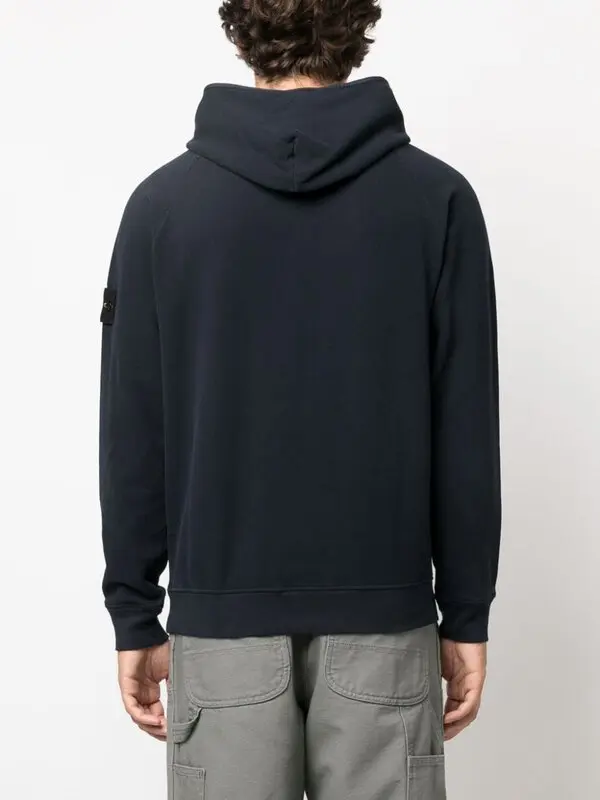 Stone Island Compass-appliqué Cotton Hoodie - Blue
