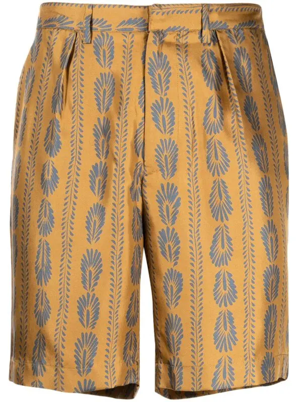 Bally Feather-pattern Silk Bermuda Shorts
