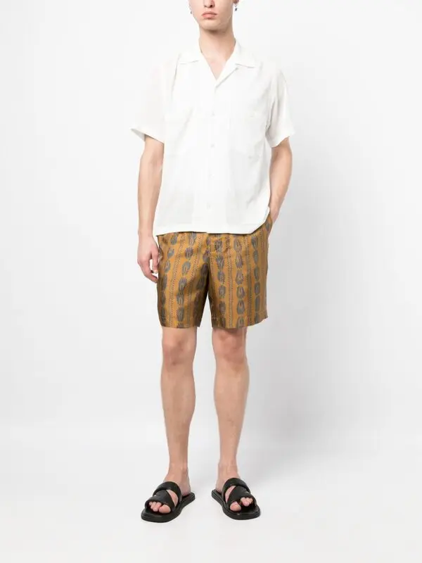 Bally Feather-pattern Silk Bermuda Shorts