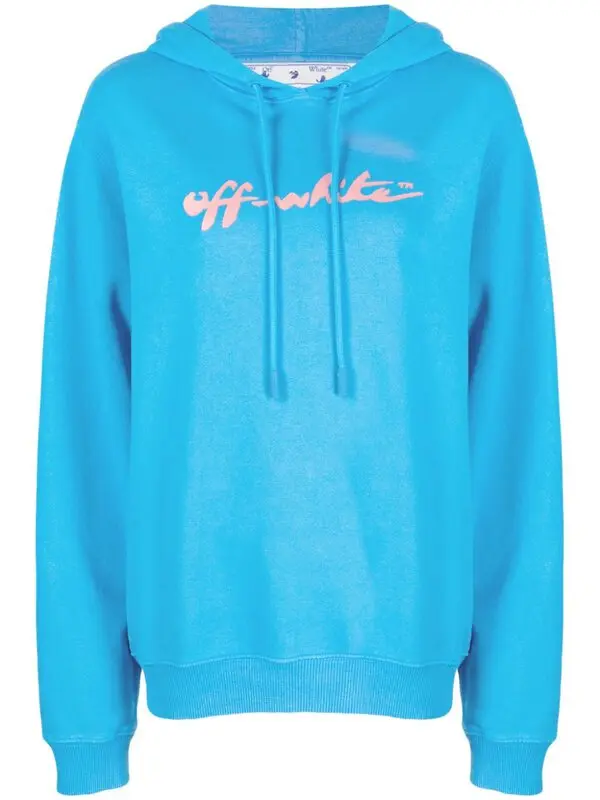 Off-White Logo-print Cotton Hoodie - Blue
