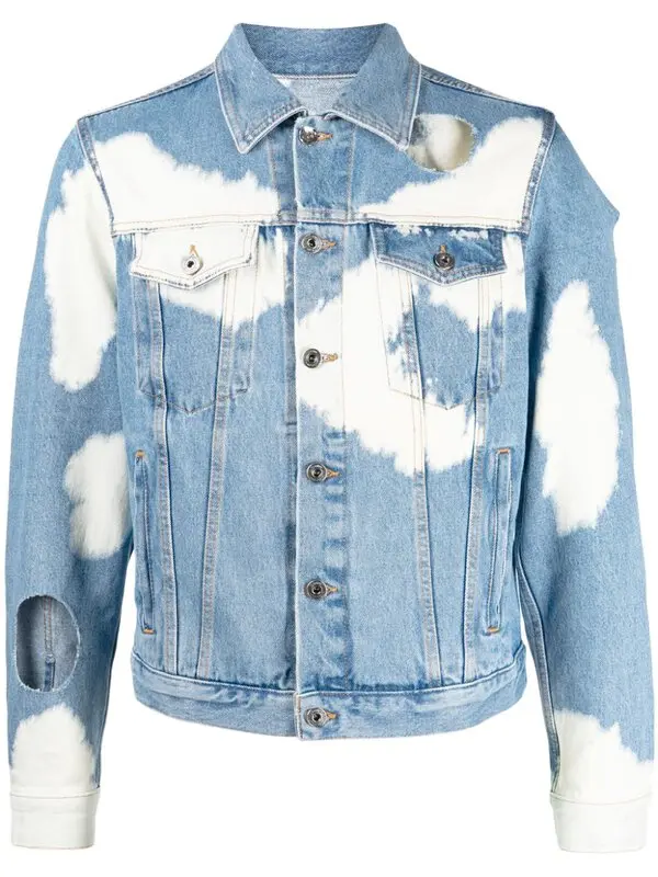 Off-White Cut-out Bleached Denim Jacket - Blue