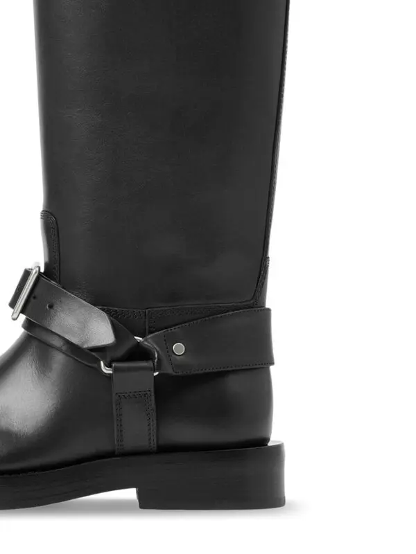 Burberry Saddle Knee-high Leather Boots - Black