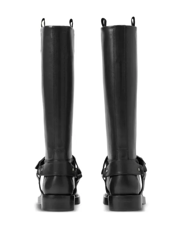 Burberry Saddle Knee-high Leather Boots - Black