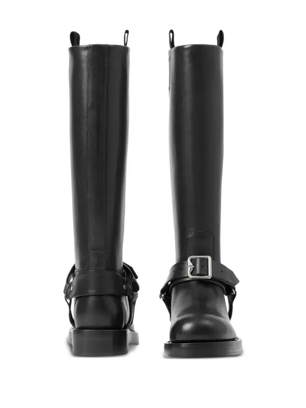 Burberry Saddle Knee-high Leather Boots - Black