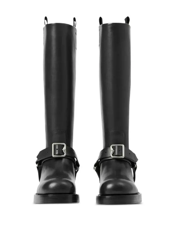 Burberry Saddle Knee-high Leather Boots - Black