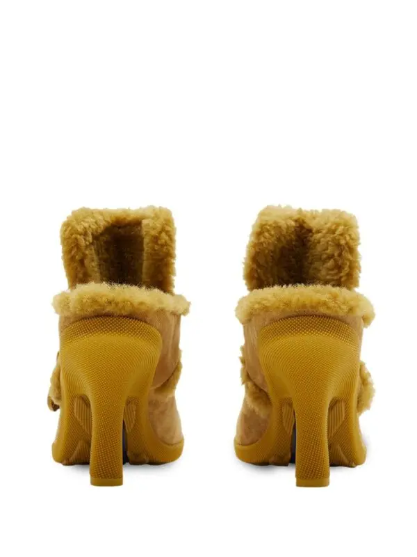 Burberry Highland Shearling-trim Suede Mules - Yellow