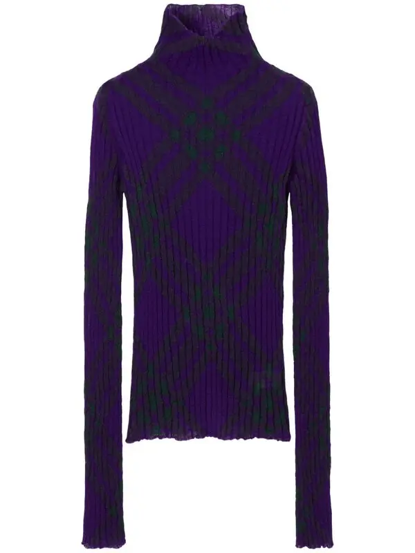 Burberry Plaid-check Rib-knit Jumper - Purple
