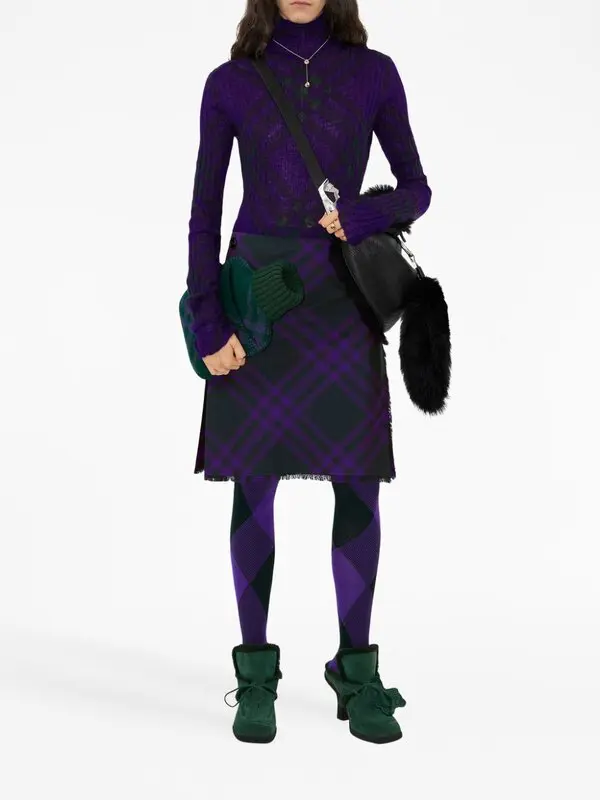 Burberry Plaid-check Rib-knit Jumper - Purple