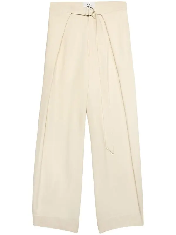 AMI Paris Layered Wide-leg Trousers - Neutrals