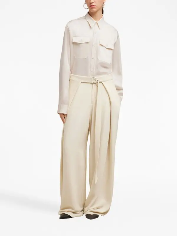 AMI Paris Layered Wide-leg Trousers - Neutrals