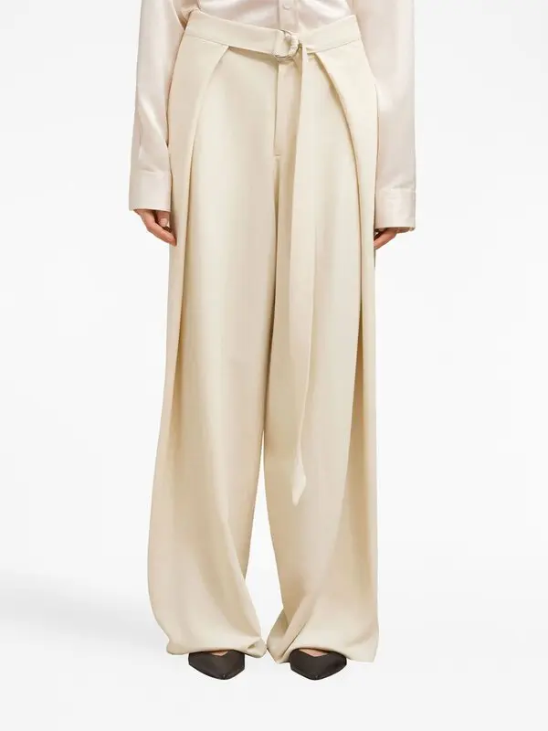 AMI Paris Layered Wide-leg Trousers - Neutrals