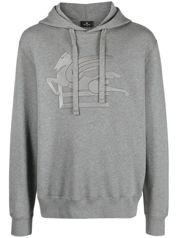Etro Logo-stamp Cotton Hoodie - Grey