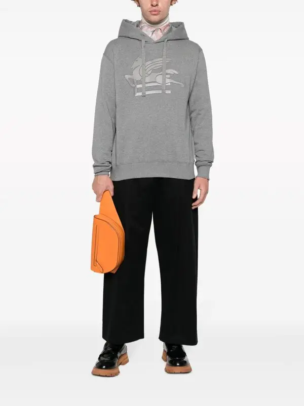 Etro Logo-stamp Cotton Hoodie - Grey