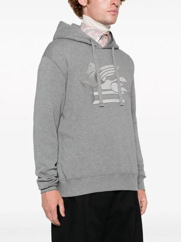 Etro Logo-stamp Cotton Hoodie - Grey