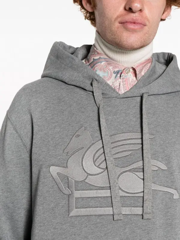Etro Logo-stamp Cotton Hoodie - Grey