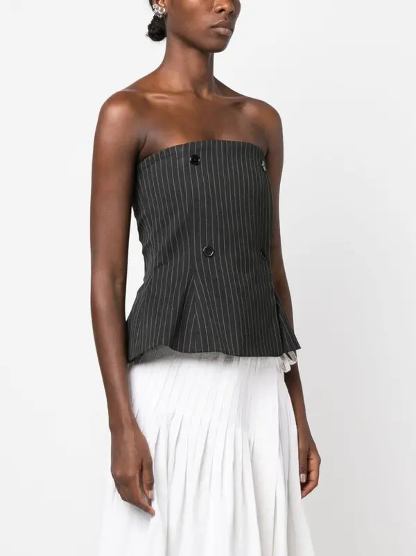 IOANA CIOLACU Pinstripe Bandeau Top