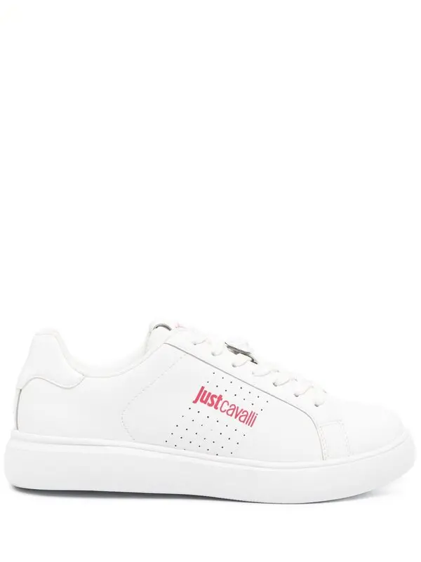 Just Cavalli Tiger Head-logo Leather Sneakers - White