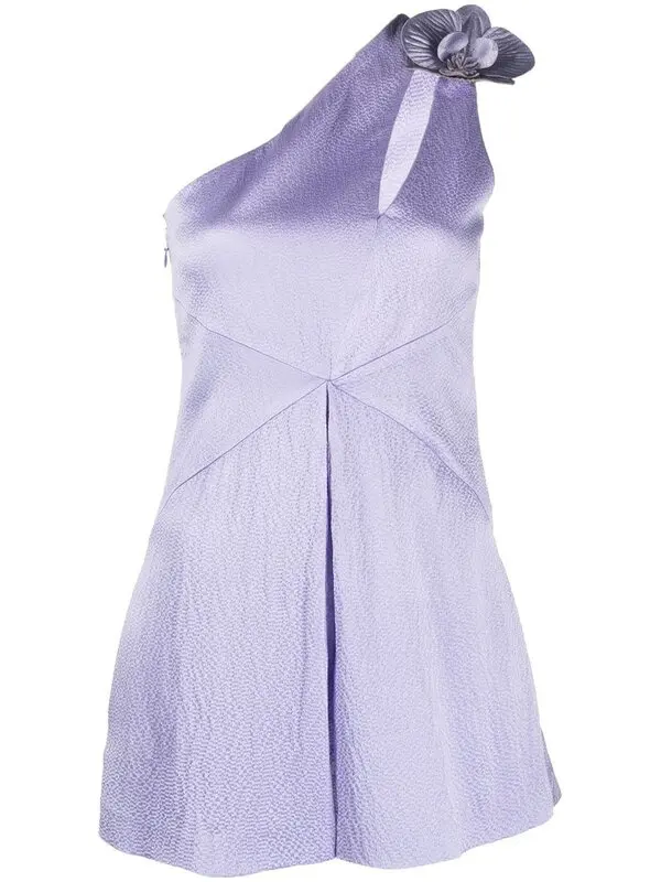 GENNY Floral-appliqué One-shoulder Playsuit - Purple