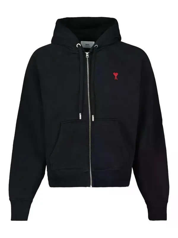 AMI Paris De Coeur-embroidered Zip-up Hoodie - Black