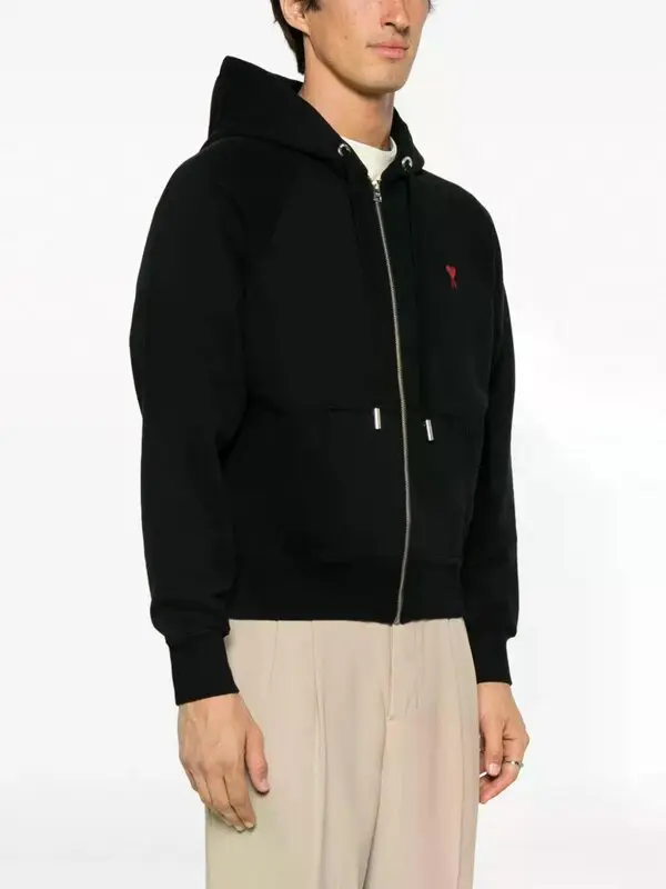 AMI Paris De Coeur-embroidered Zip-up Hoodie - Black