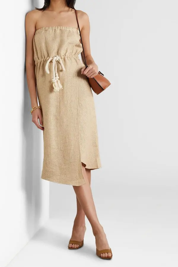 knee length dresses for ladies Lisa Linen Striped Midi Dress Small main image 0