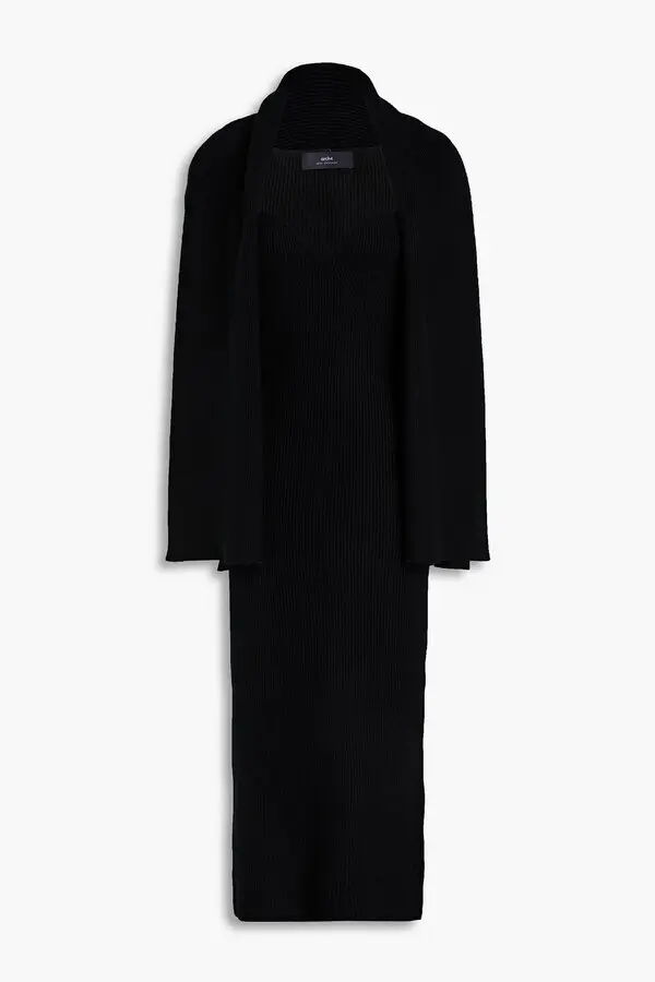 Arch4 Coco Ribbed Cashmere Midi Dress - Black