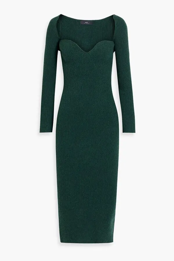 Arch4 Coco Ribbed Cashmere Midi Dress - Dark Green
