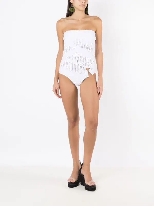 AMIR SLAMA Open-knit Bandeau One-piece - White