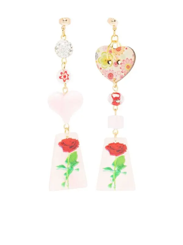 AMIR SLAMA BIJOUX Amir Slama Asymmetric Floral-print Earrings - Pink