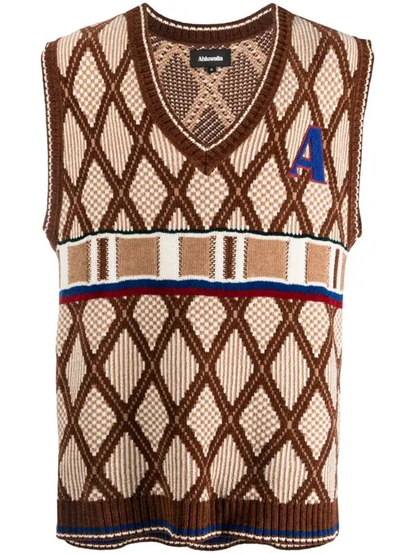 Ahluwalia Geometric-pattern Vest - Brown
