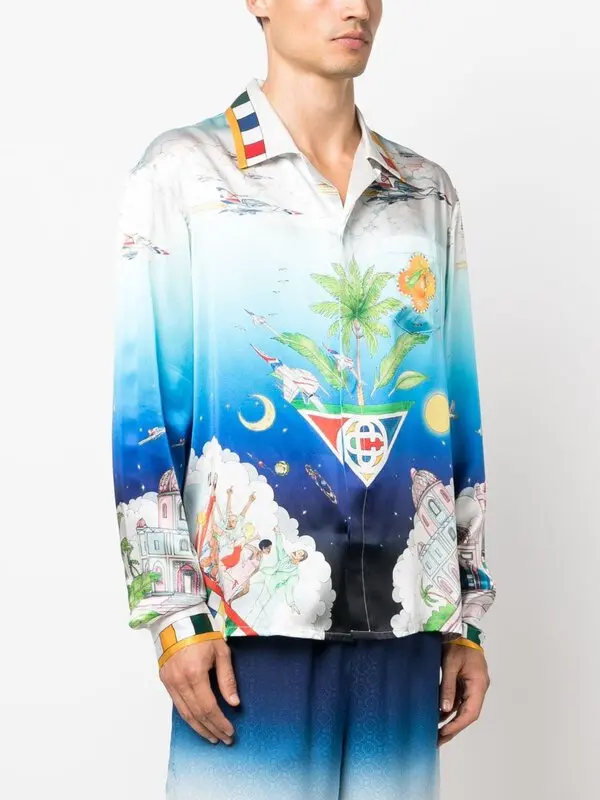 Casablanca Le Dimension Illustration Style-print Shirt - Blue