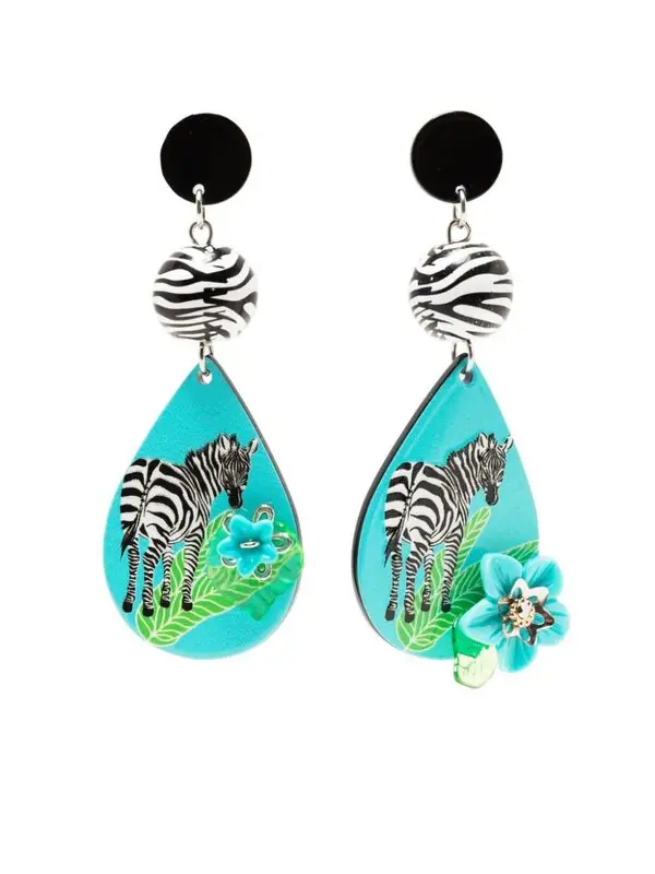 AMIR SLAMA BIJOUX Amir Slama Zebra-print Drop Earrings - Blue