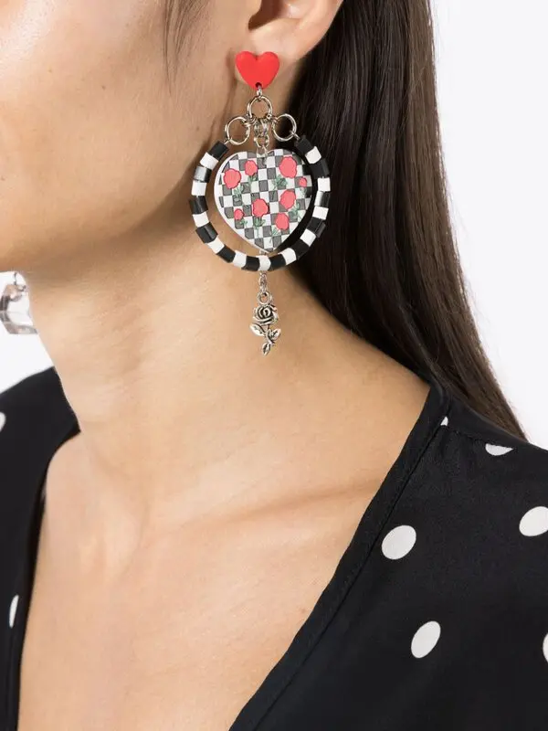 AMIR SLAMA Checkerboard Heart Drop Earrings