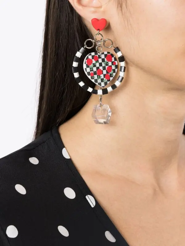 AMIR SLAMA Checkerboard Heart Drop Earrings