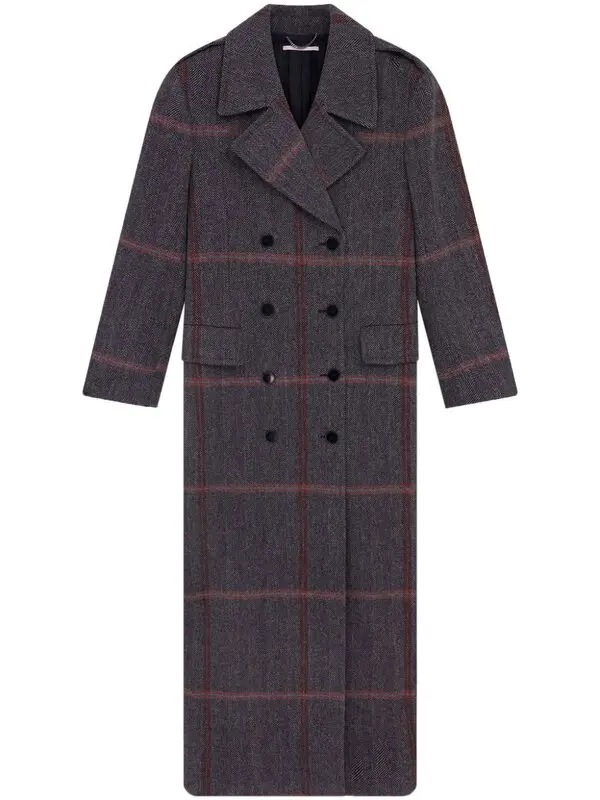 Stella McCartney Checked Wool Maxi Coat - Grey