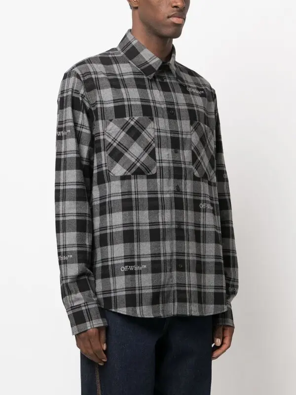Off-White Logo-embroidered Checked Cotton Shirt - Grey