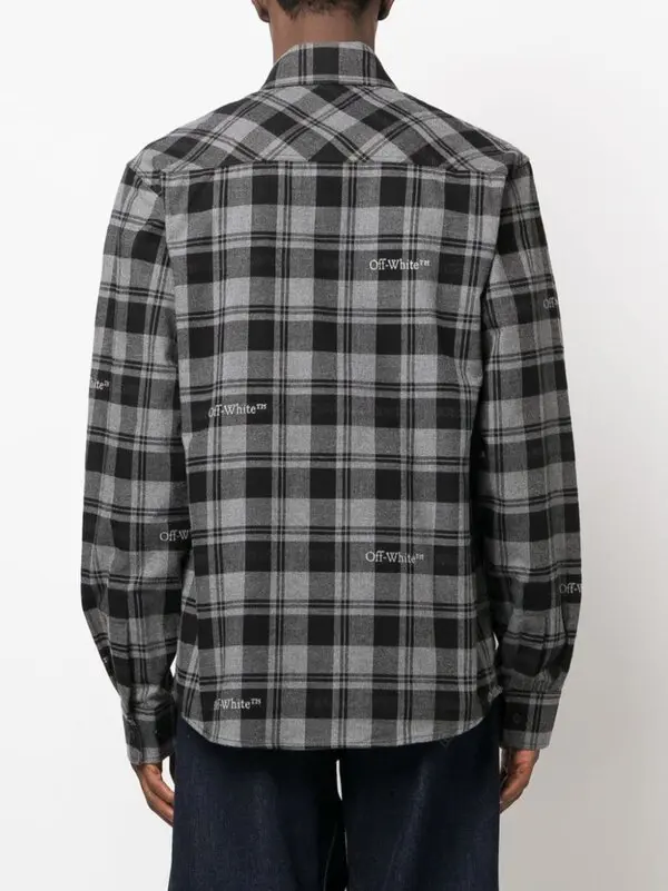 Off-White Logo-embroidered Checked Cotton Shirt - Grey