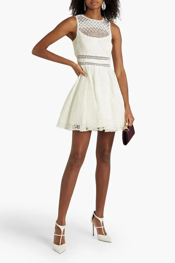 ml monique lhuillier lace cocktail dress ML Monique Lhuillier Black White Floral Lace Midi Dress Size 4 Flutter  Sleeve