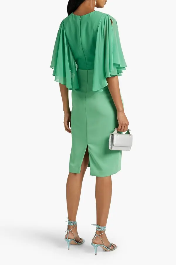badgley mischka green chiffon dress Floral Appliqud Printed Crepe And Chiffon Gown